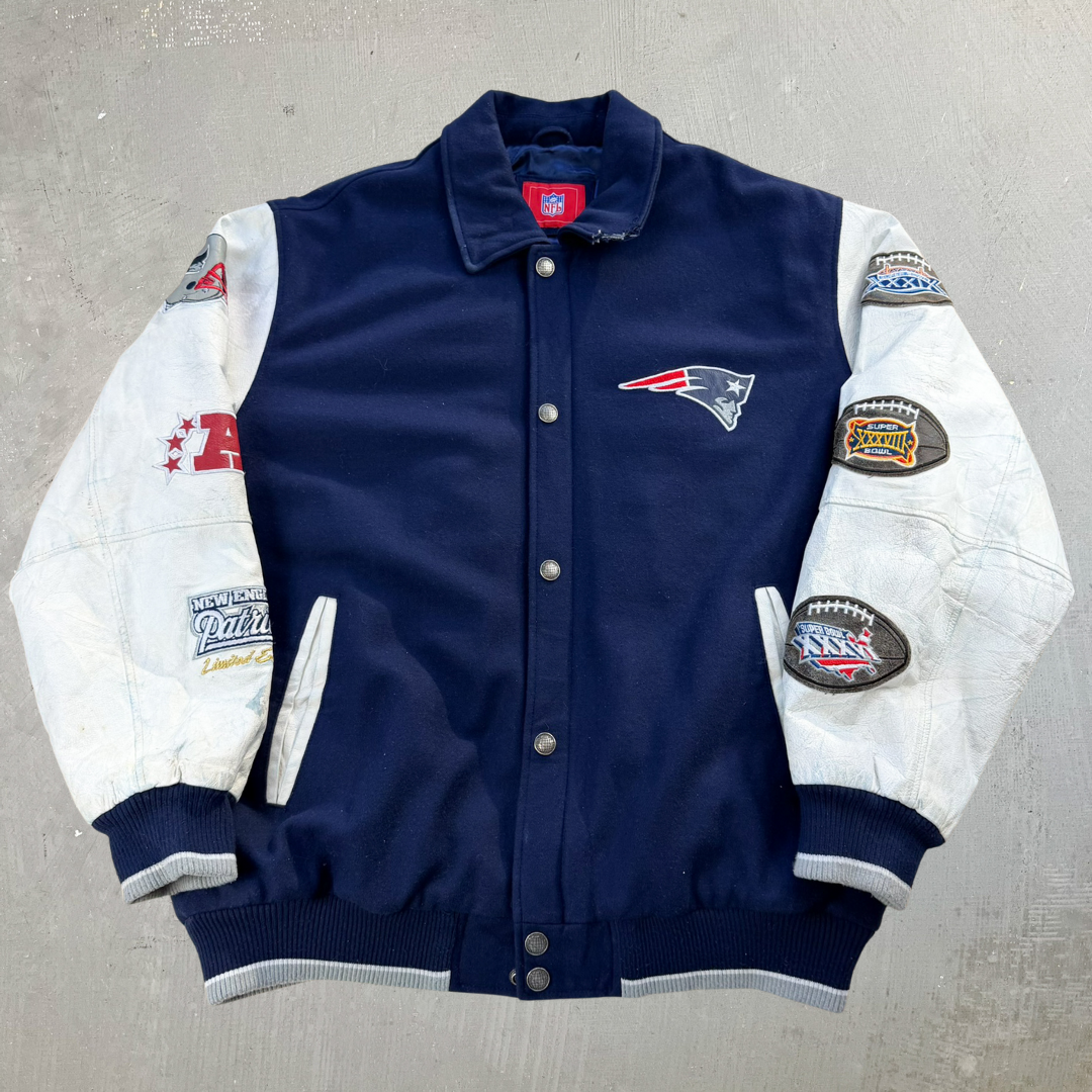 F- Vintage New England Patriots NFL Super Bowl Champ Patches Varsity J ...