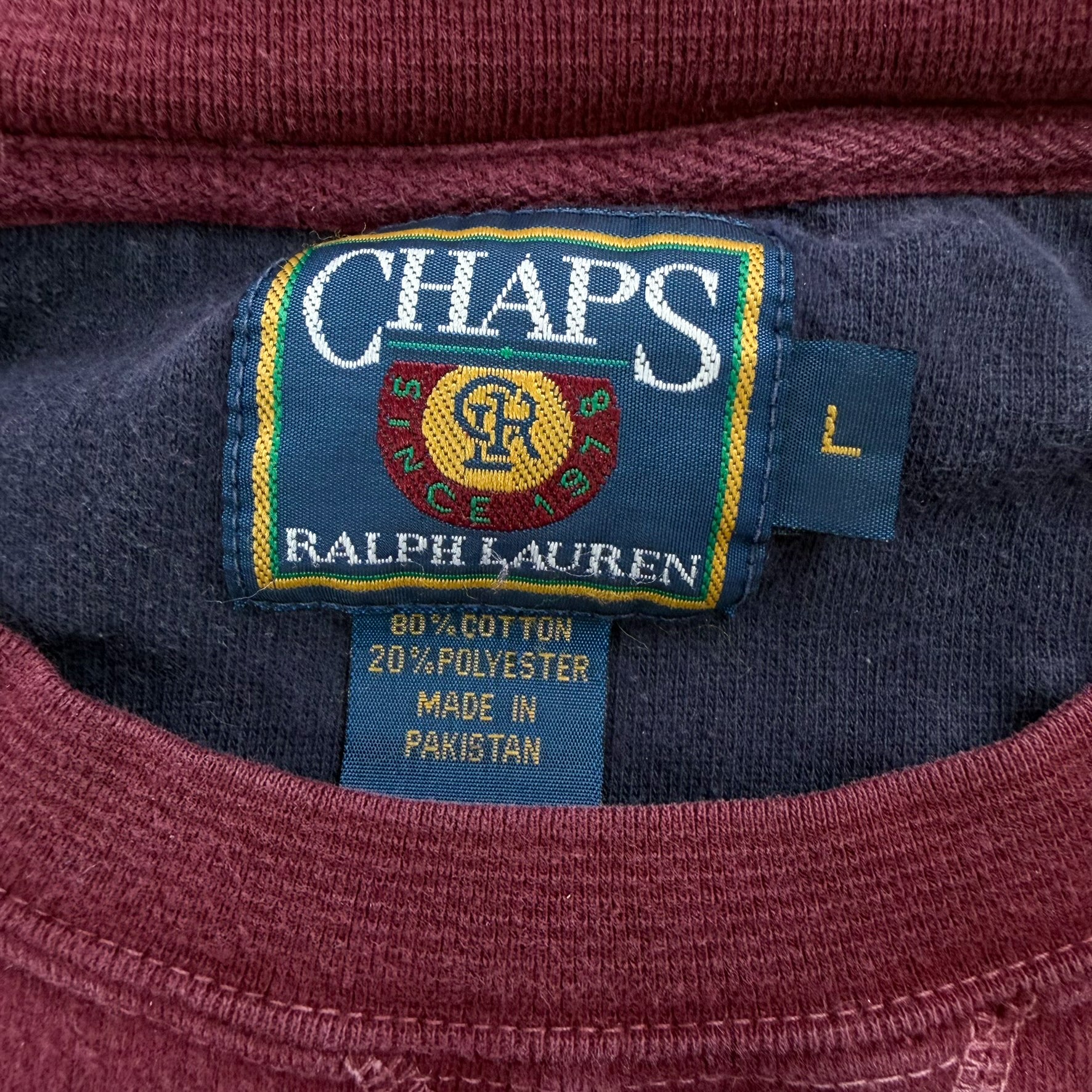 J- Vintage Ralph Lauren Chaps Embroidered Text Burgundy Crewneck - L ...